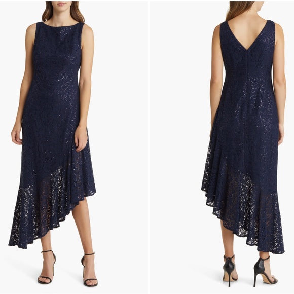 Eliza J | Dresses | Eliza J Sequin Lace Asymmetric Hem Cocktail Dress ...